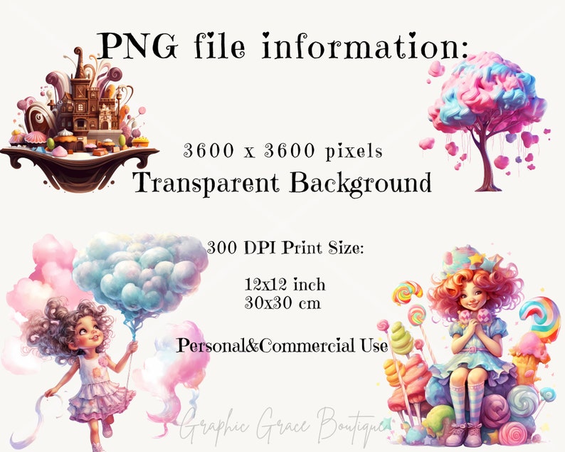 Candyland Clipart Bundle – Candy Houses, Lollipops, Cute Girls (PNG ...