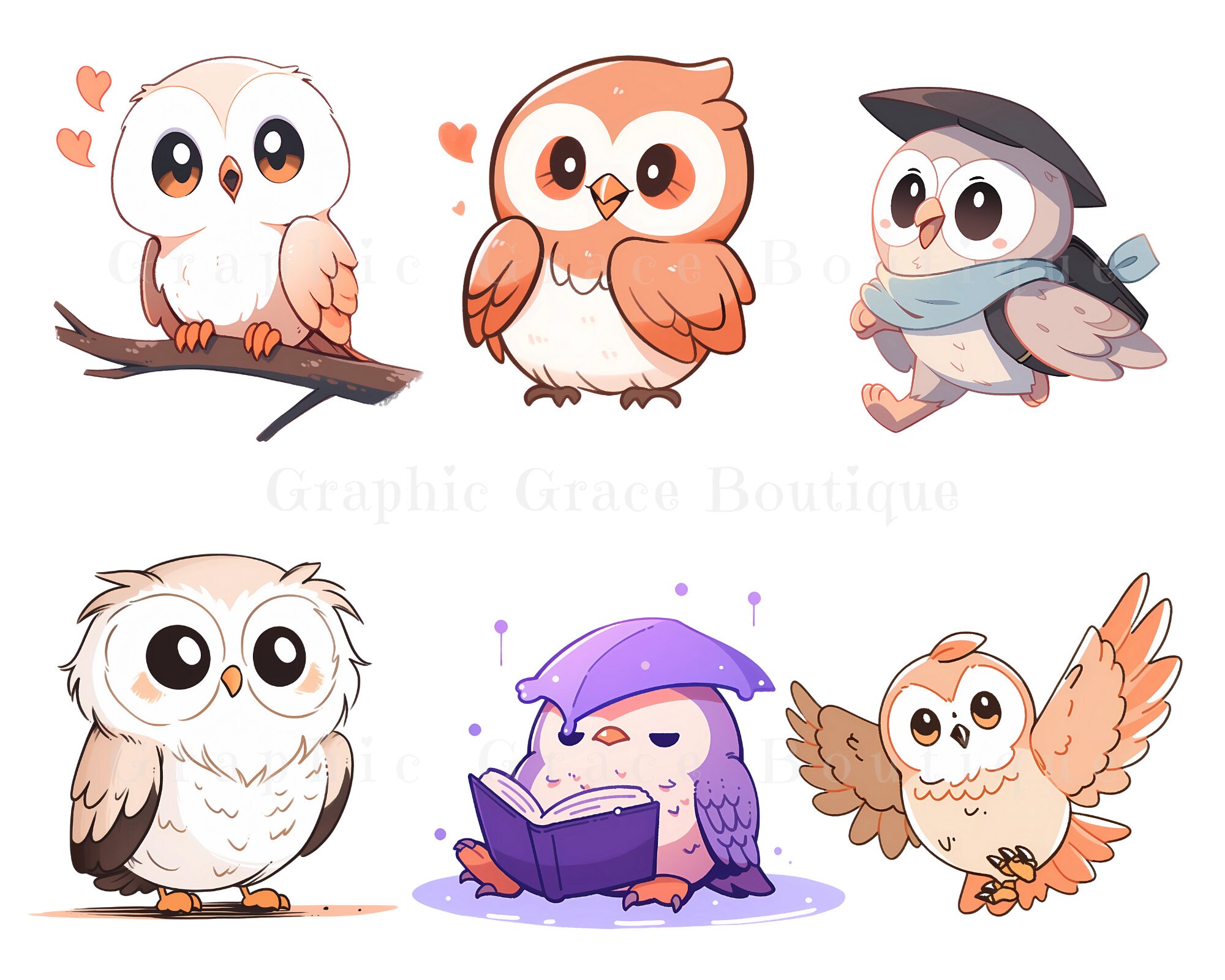 Adorable Owl Clipart Bundle 30 Cartoon Style Owls for - Etsy