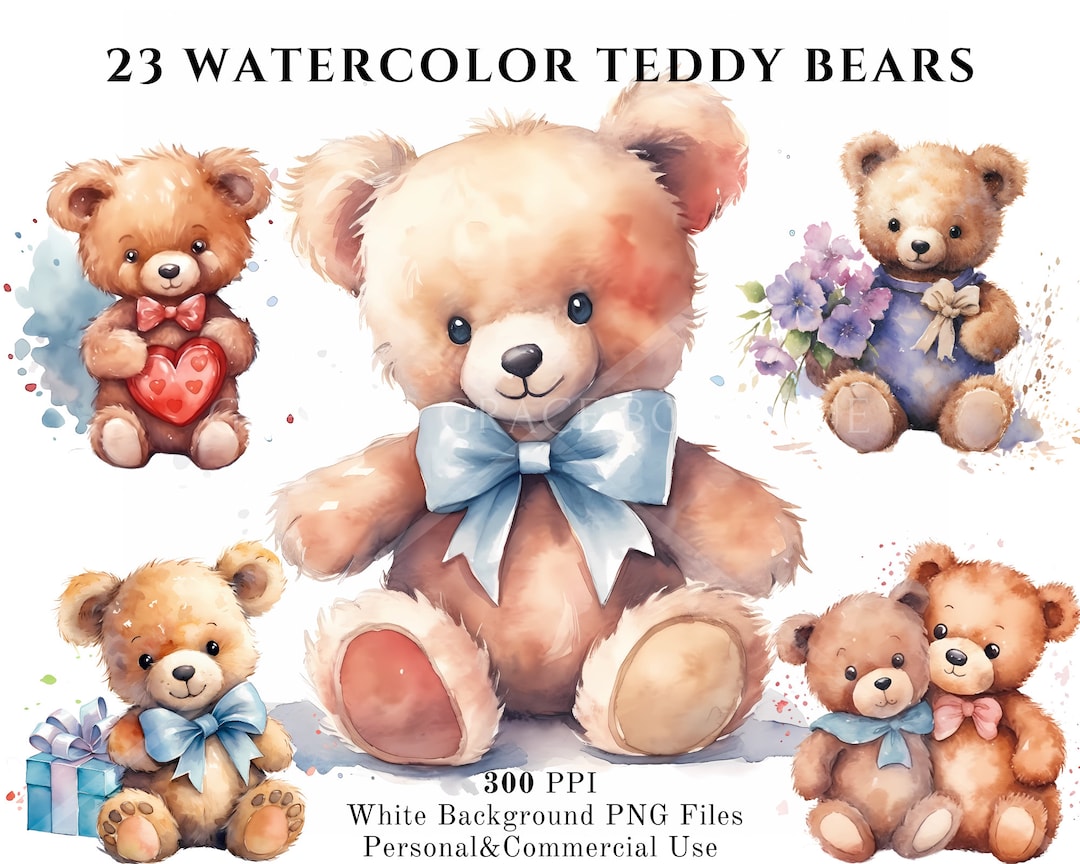 Watercolor Teddy Bear Clipart Bundle - High Quality Pngs Digital ...