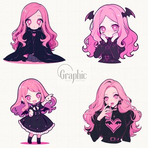 Cute Pink Vampire Girl Digital Stickers, Vampire Clipart, Journaling ...