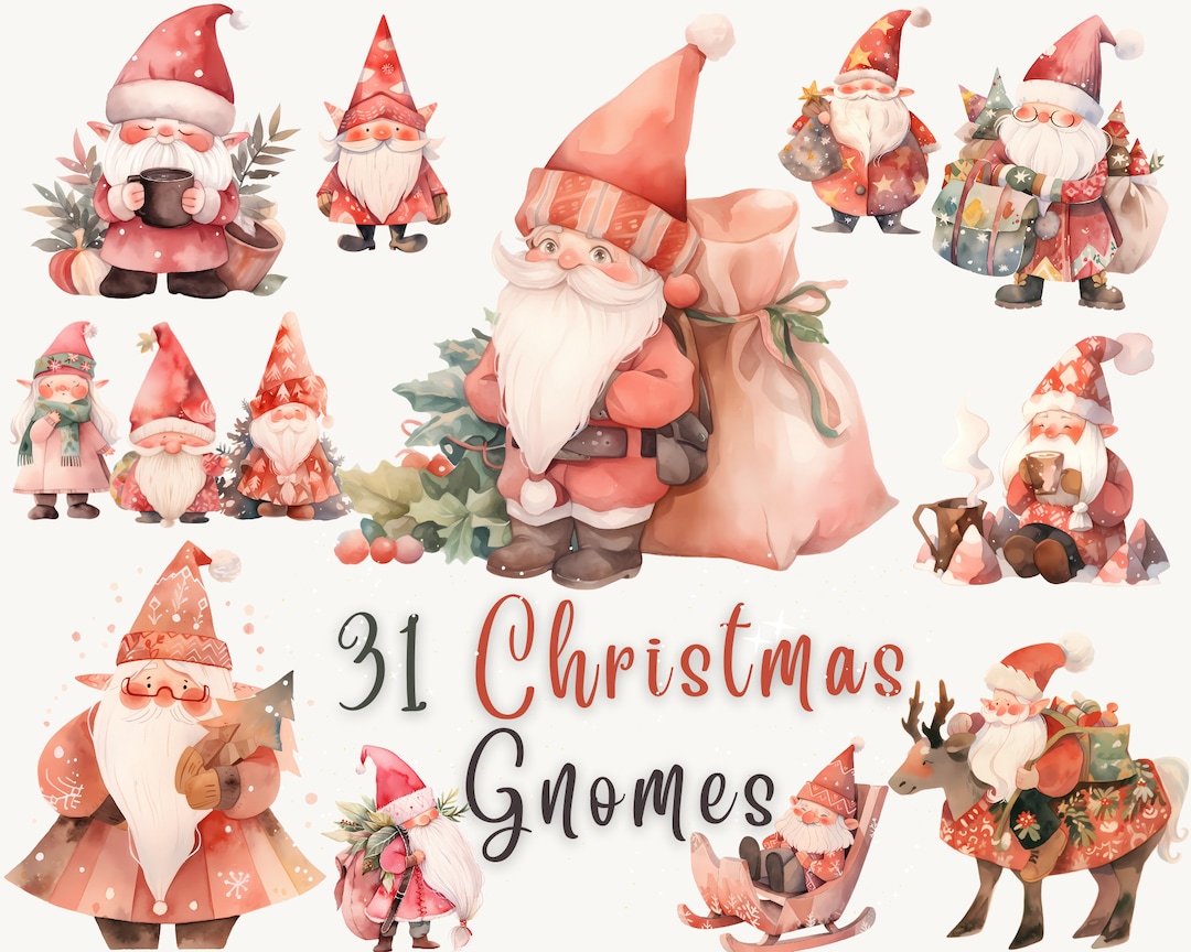 Watercolor Christmas Gnomes Clipart: Festive Winter PNG Bundle - Etsy