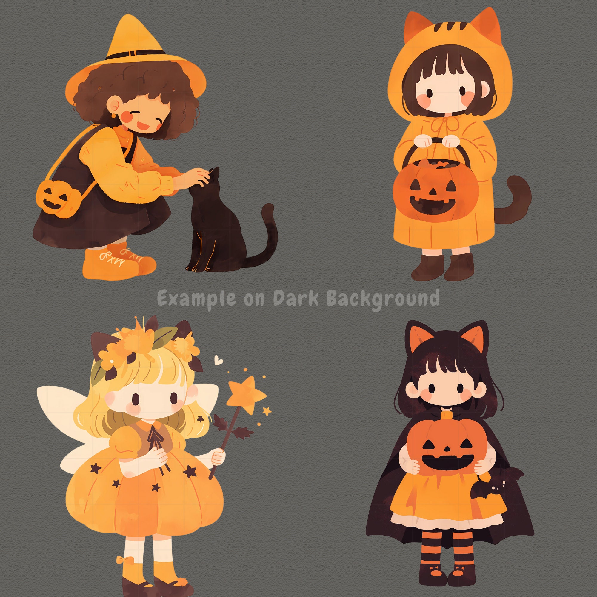 Halloween Girl Clipart Bundle: Watercolor Witch, Pumpkin, Ghost (PNG ...