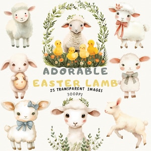 Watercolor Adorable Easter Lamb Clipart - Nursery Clipart - Whimsical ...