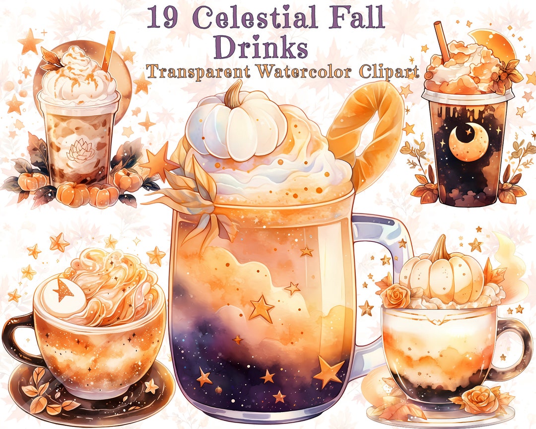 Celestial Autumn Drinks Clipart Bundle | Pumpkin Latte, Autumn Tea ...