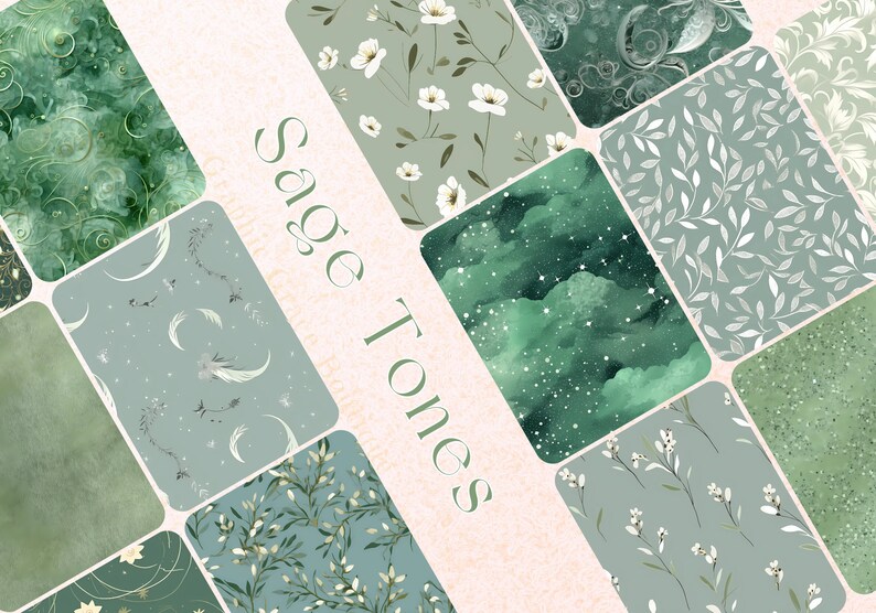 Sage Green Digital Paper Pack, Botanical Seamless Patterns, Greenery ...