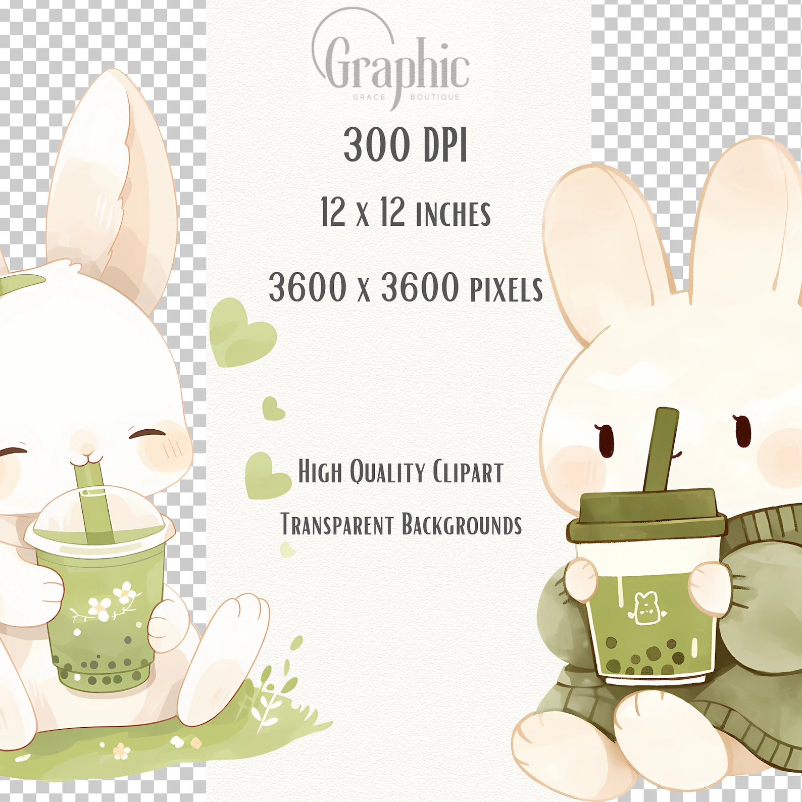 Cute Matcha Bunny Digital Stickers, Cozy Green Drink Clipart Journaling ...