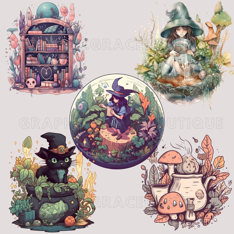 Witch Clipart Watercolor Enchanted Witchery Clipart Bundle - Etsy