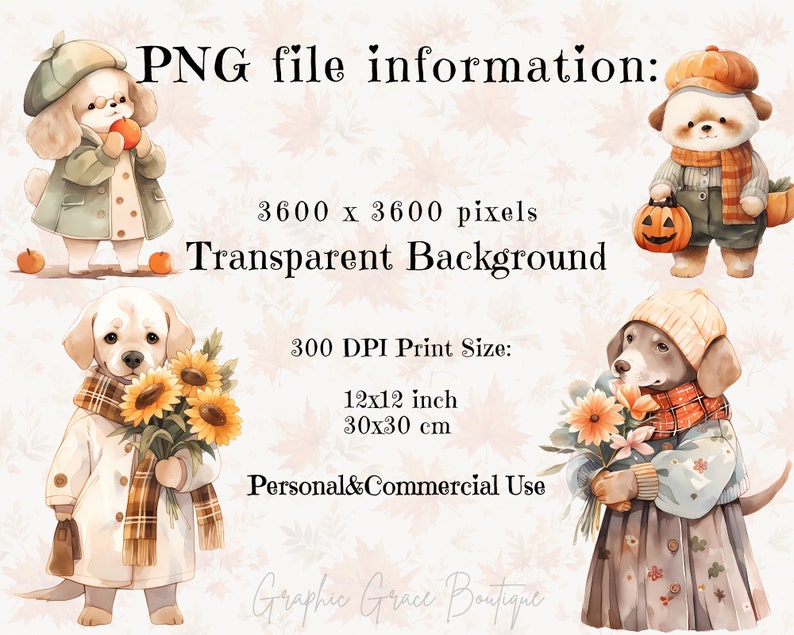 Watercolor Autumn Dogs Clipart: Cute Dogs in Fall Outfits - Etsy