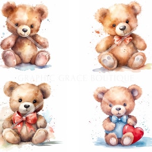 Watercolor Teddy Bear Clipart Bundle - High Quality Pngs Digital ...