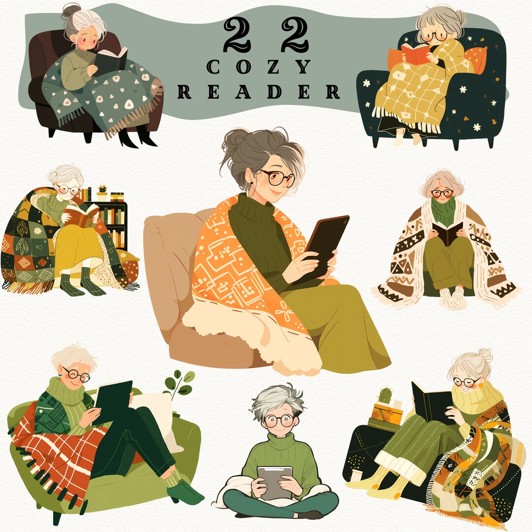Cozy Reader Clipart: Book Lover PNG Stickers (digital Download) - Etsy