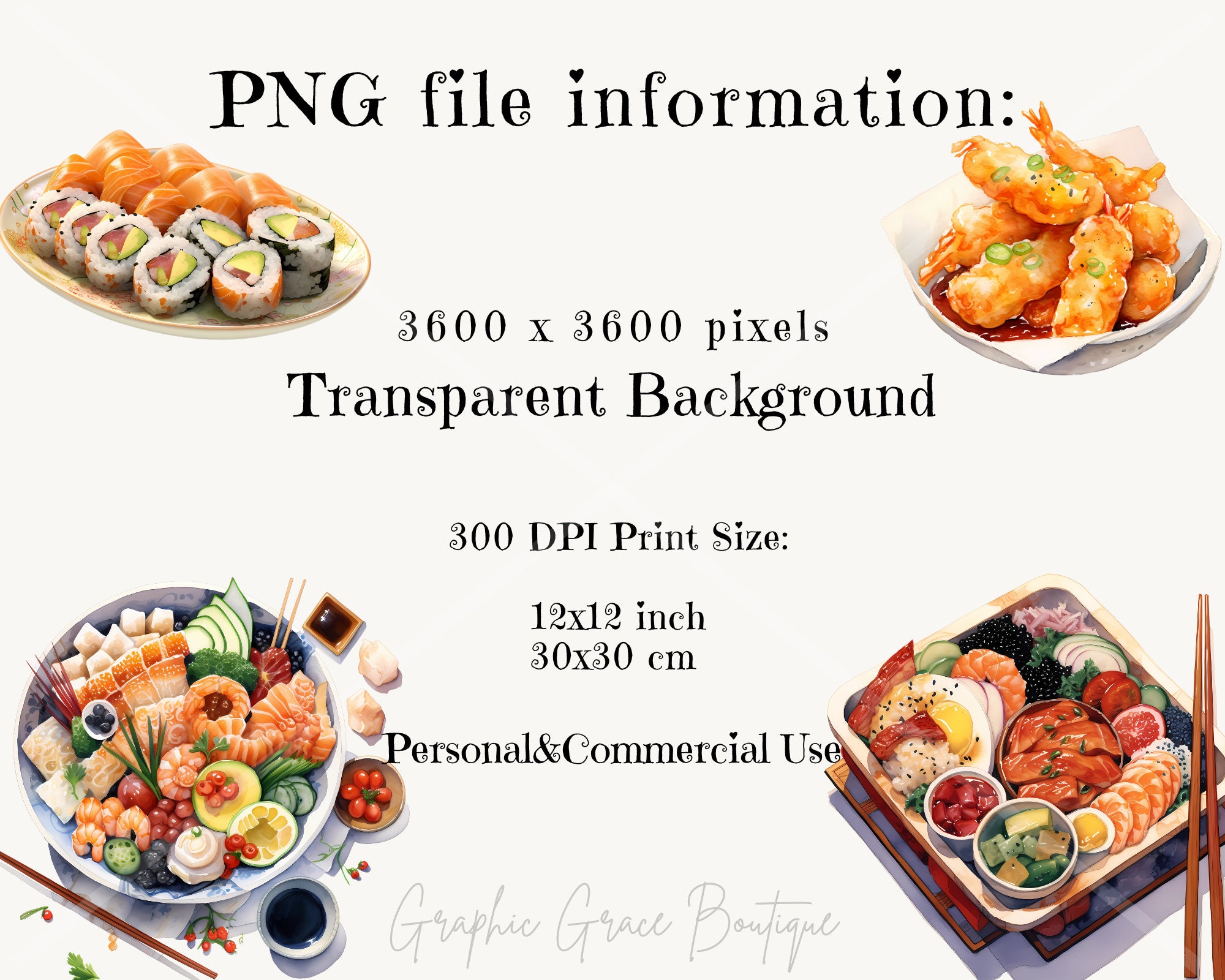 Premium Japanese Cuisine Watercolor Clipart Bundle, High-quality PNG ...