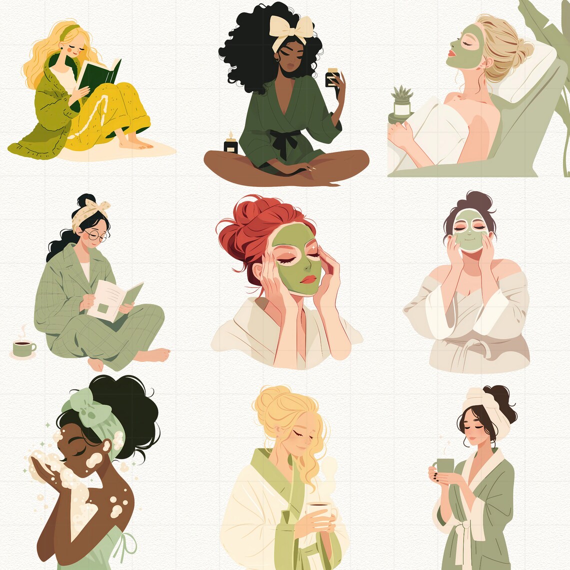Relaxing Spa Day Clipart – Self Care Illustrations – Calm Wellness ...