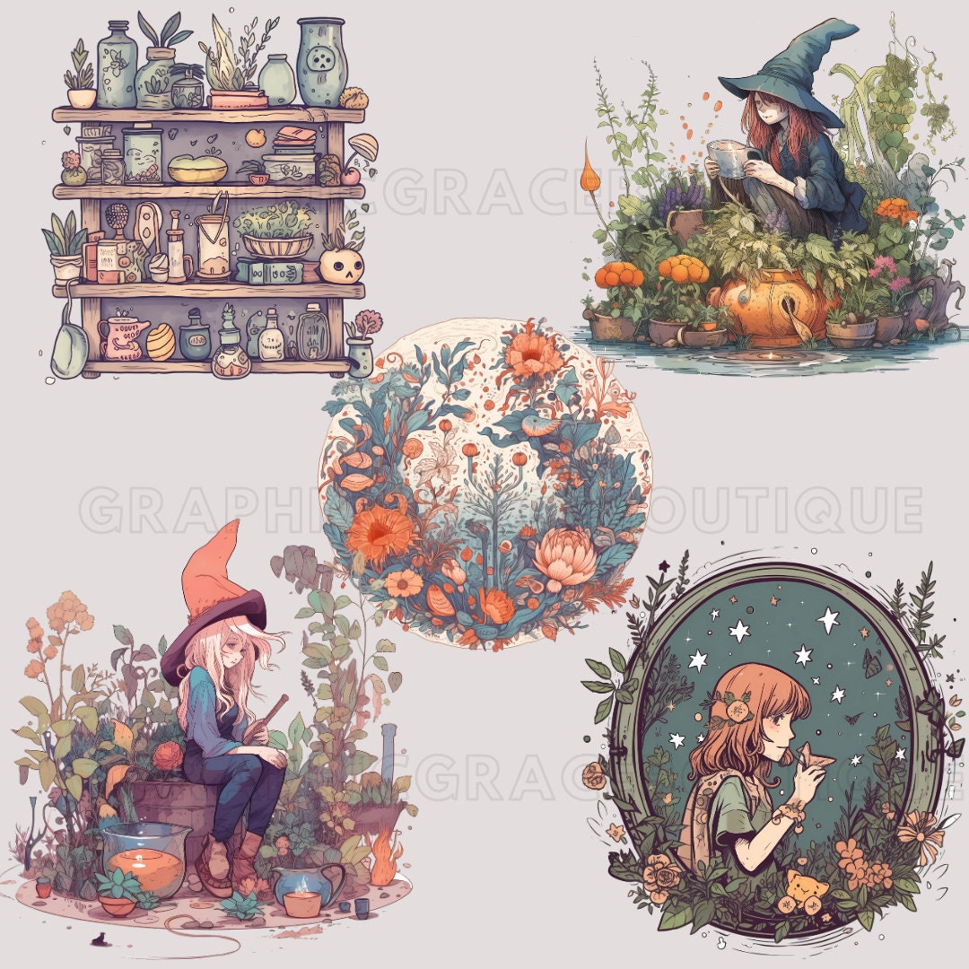 Witch Clipart Watercolor Enchanted Witchery Clipart Bundle - Etsy