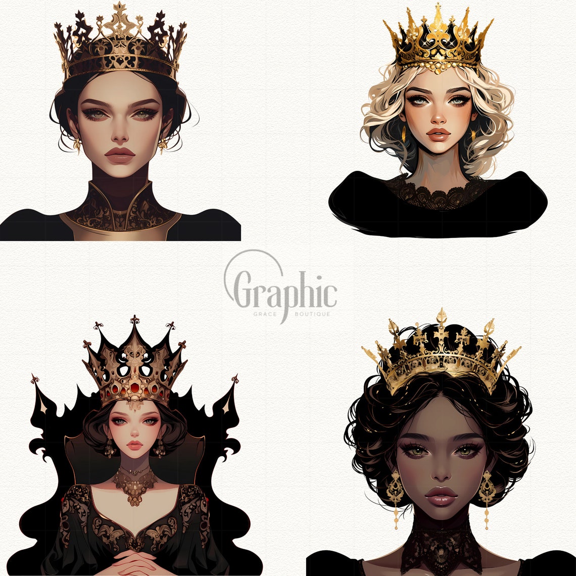Regal Queen Portrait Clipart: Royalcore PNG Graphics (digital Download ...