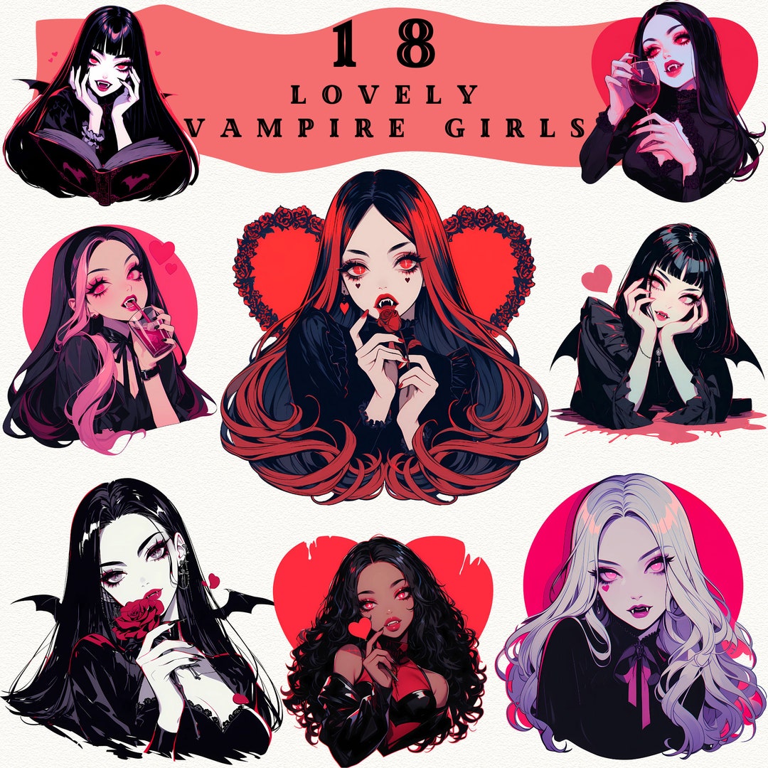 Lovely Vampire Girls Digital Stickers, Vampire Clipart, Journaling ...