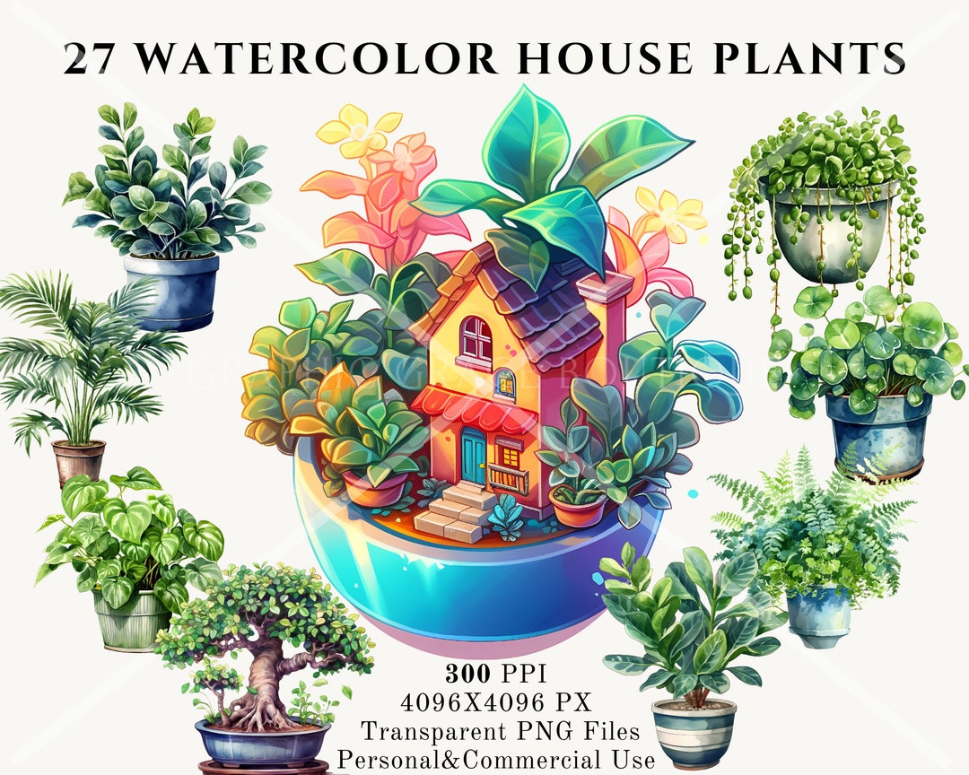 Watercolor Potted Plants Clipart Bundle: PNG Images (digital Download ...