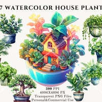 23 Watercolor Houseplant Clipart, Potted Plant PNG, Indoor Greenery ...