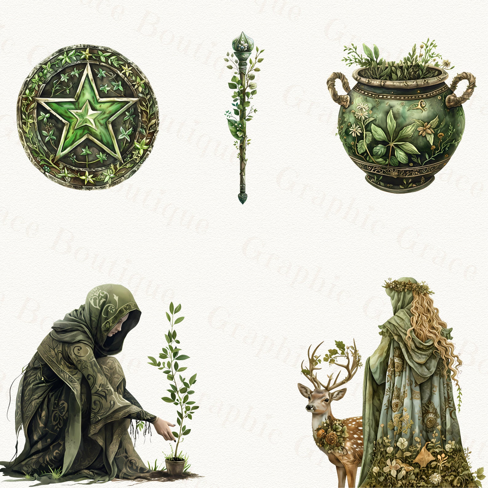 Earth Witch Watercolor Clipart Bundle – Nature Witch Illustrations ...
