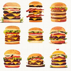 Minimalist Fast Food Clipart: Burger, Pizza, Fries (digital Download ...