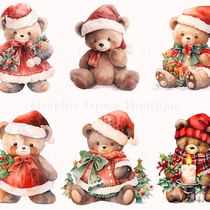 Watercolor Christmas Teddy Bear Clipart Bundle: Teddy Bears in Winter ...