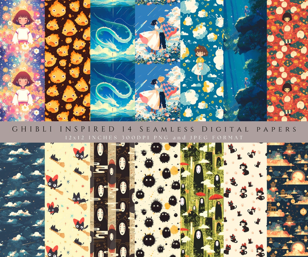 Ghibli Inspired Digital Paper: Seamless Anime Patterns (JPEG & PNG) - Etsy