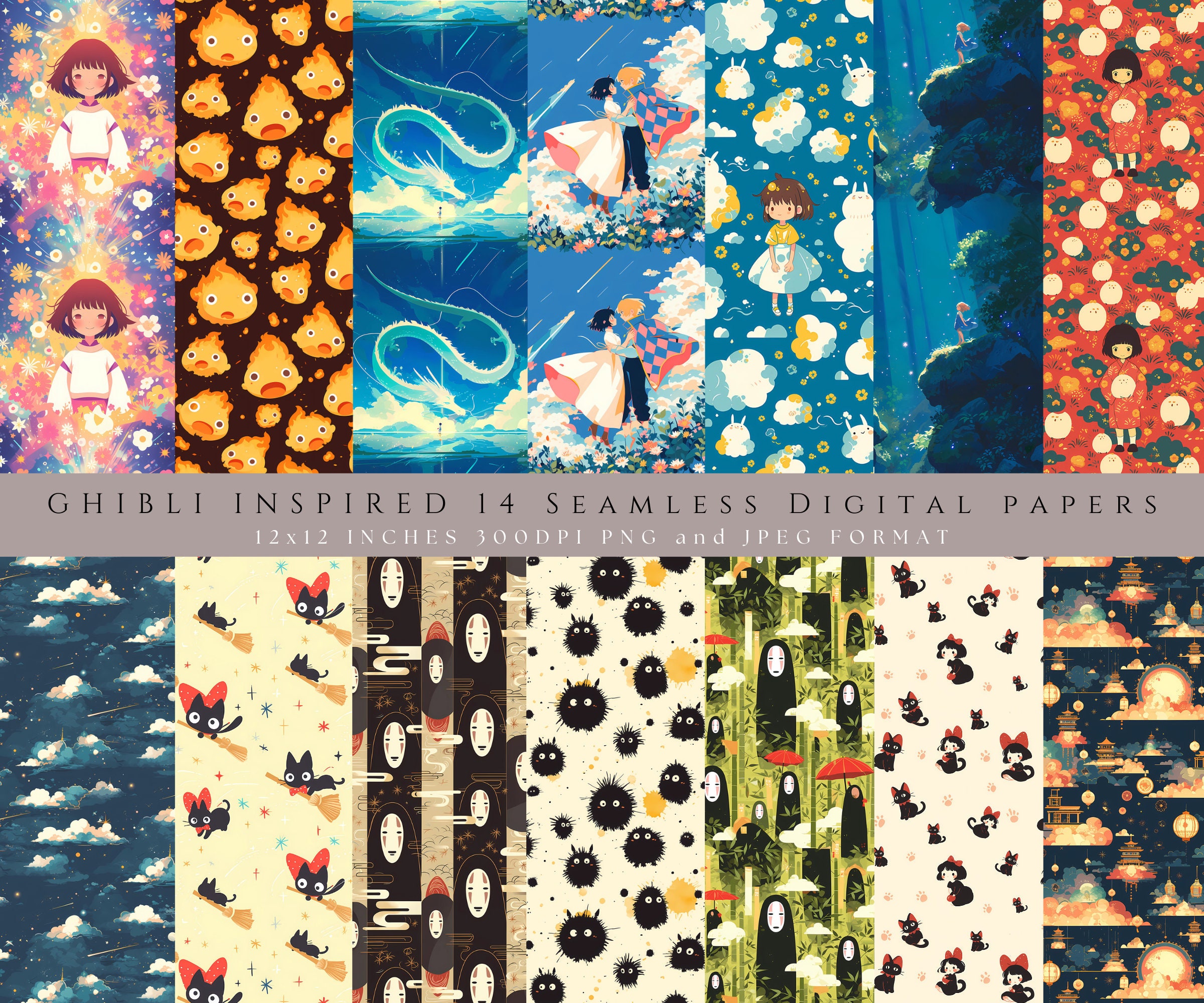 Ghibli Inspired Digital Paper: Seamless Anime Patterns (JPEG & PNG) - Etsy