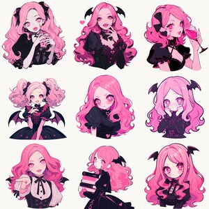 Cute Pink Vampire Girl Digital Stickers, Vampire Clipart, Journaling ...