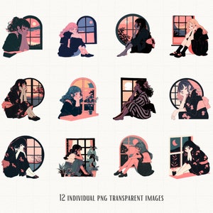 Nostalgic Window Girls Digital Stickers, Thinking of You Png ...
