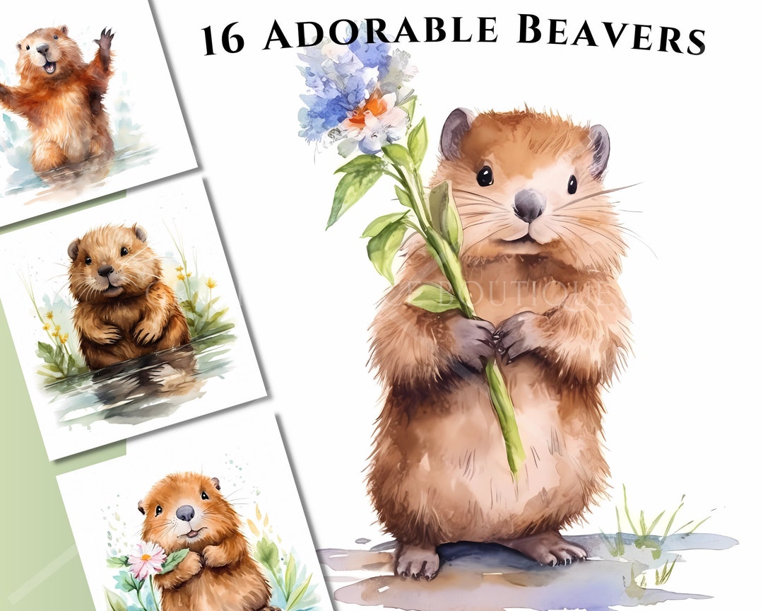 Adorable Watercolor Beaver Clipart Bundle – Cute Woodland Animal Png ...