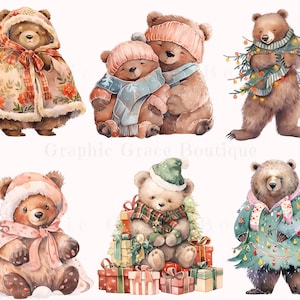 Watercolor Christmas Bears Clipart: Winter Holiday PNG Bundle - Etsy
