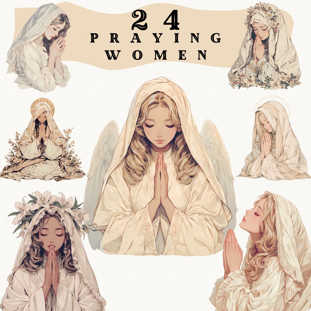 Praying Women Digital Stickers, Religious Clipart, Journaling, Praying ...
