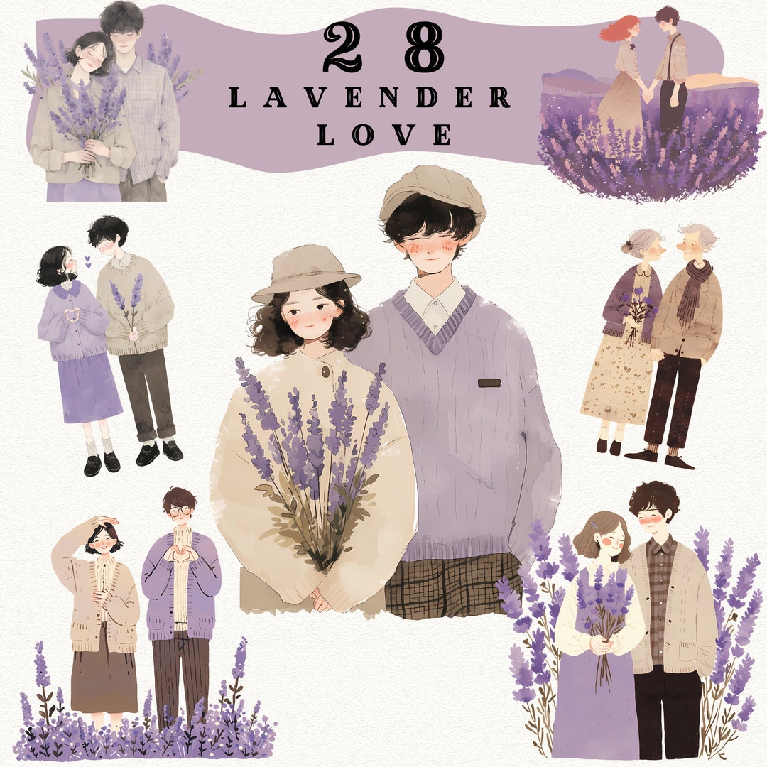 Lavender Love Digital Stickers, Adorable Couples Clipart, Journaling ...