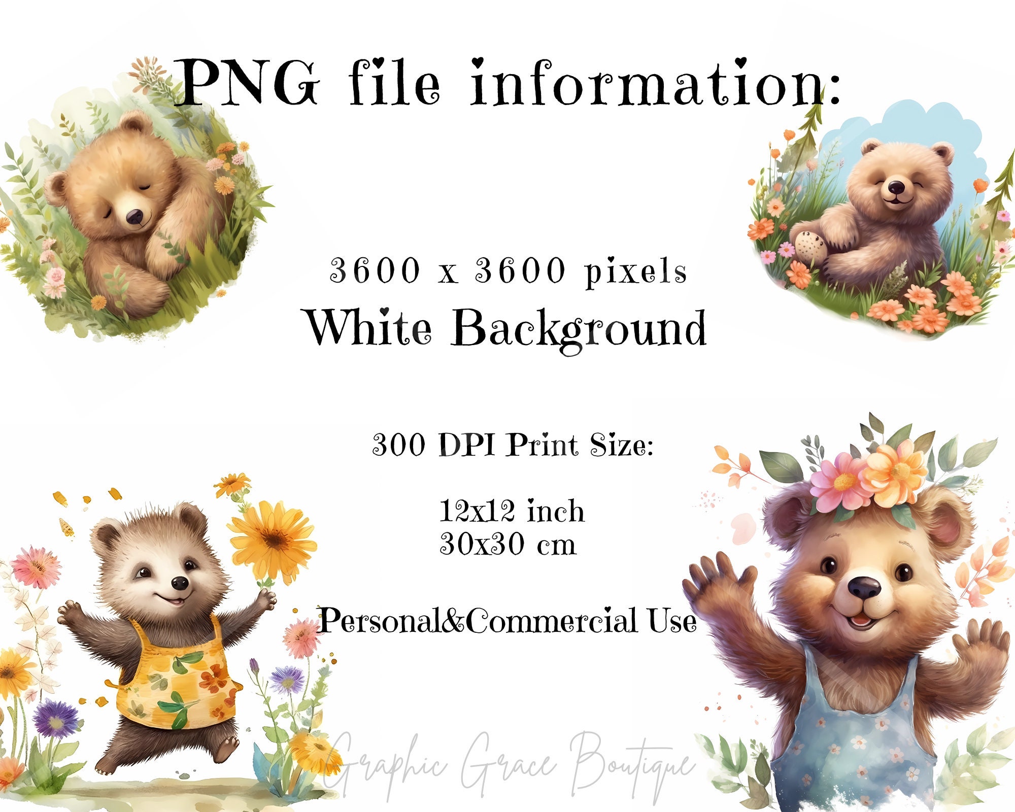 Watercolor Adorable Bear Clip Art Bundle Teddy Bears and - Etsy