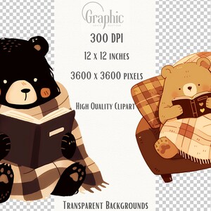 Cozy Reading Bear Clipart: Bookworm PNG Stickers (digital Download) - Etsy