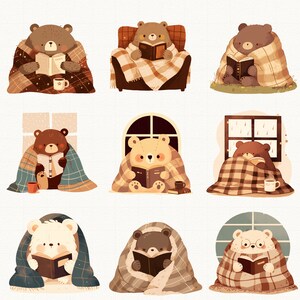 Cozy Reading Bear Clipart: Bookworm PNG Stickers (digital Download) - Etsy
