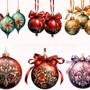 Christmas Baubles Clipart PNG Bundle , Watercolor Festive Holly Hanging ...