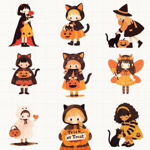 Halloween Girl Clipart Bundle: Watercolor Witch, Pumpkin, Ghost (PNG ...