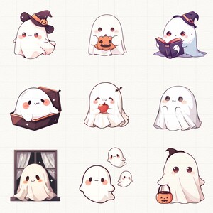 Adorable Ghost Clipart Bundle-halloween Pngs With Pumpkins, Witch Hats ...