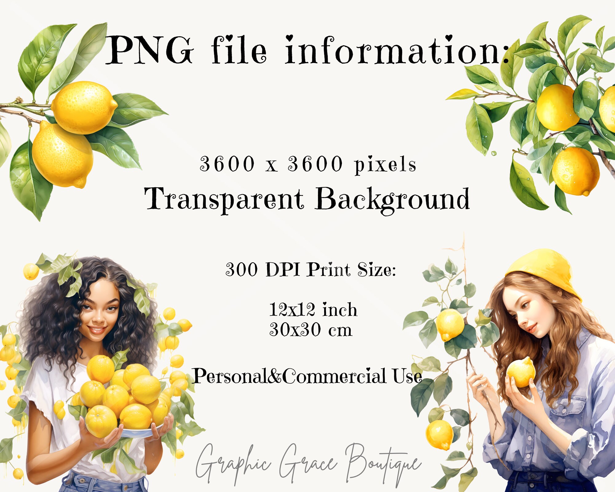 Watercolor Lemon Dessert Clipart Bundle: Commercial Use (instant ...