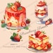 Watercolor Strawberry Dessert Clipart Bundle, Cakes, Ice Cream, Waffles ...