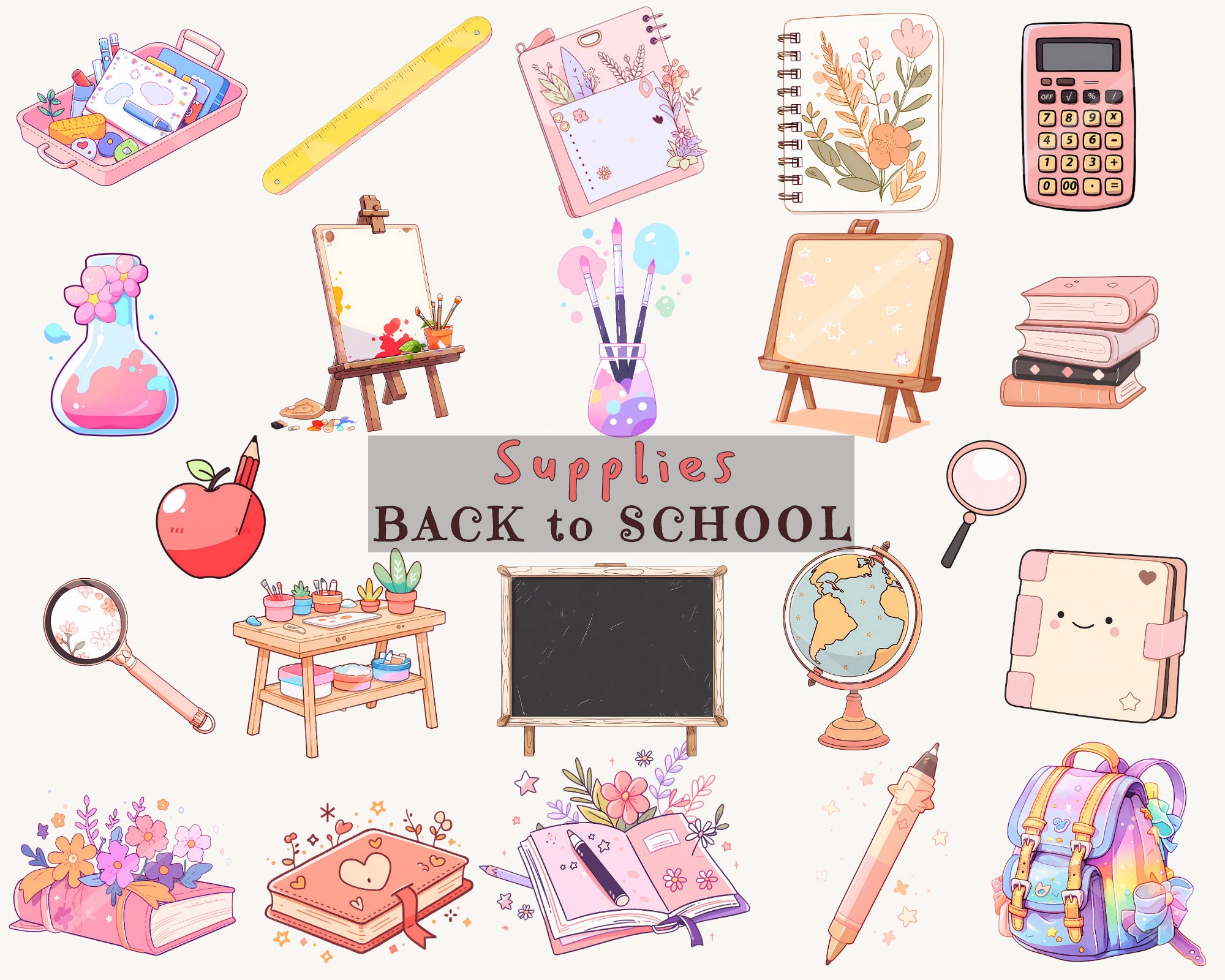 Back to School Clipart Bundle 57 Cute Cartoon Illustrations, Cute Kids ...