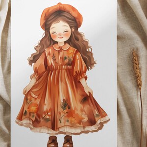 Autumn Girl Clipart - Watercolor Cute Girls Wearing Autumn Fashion ...