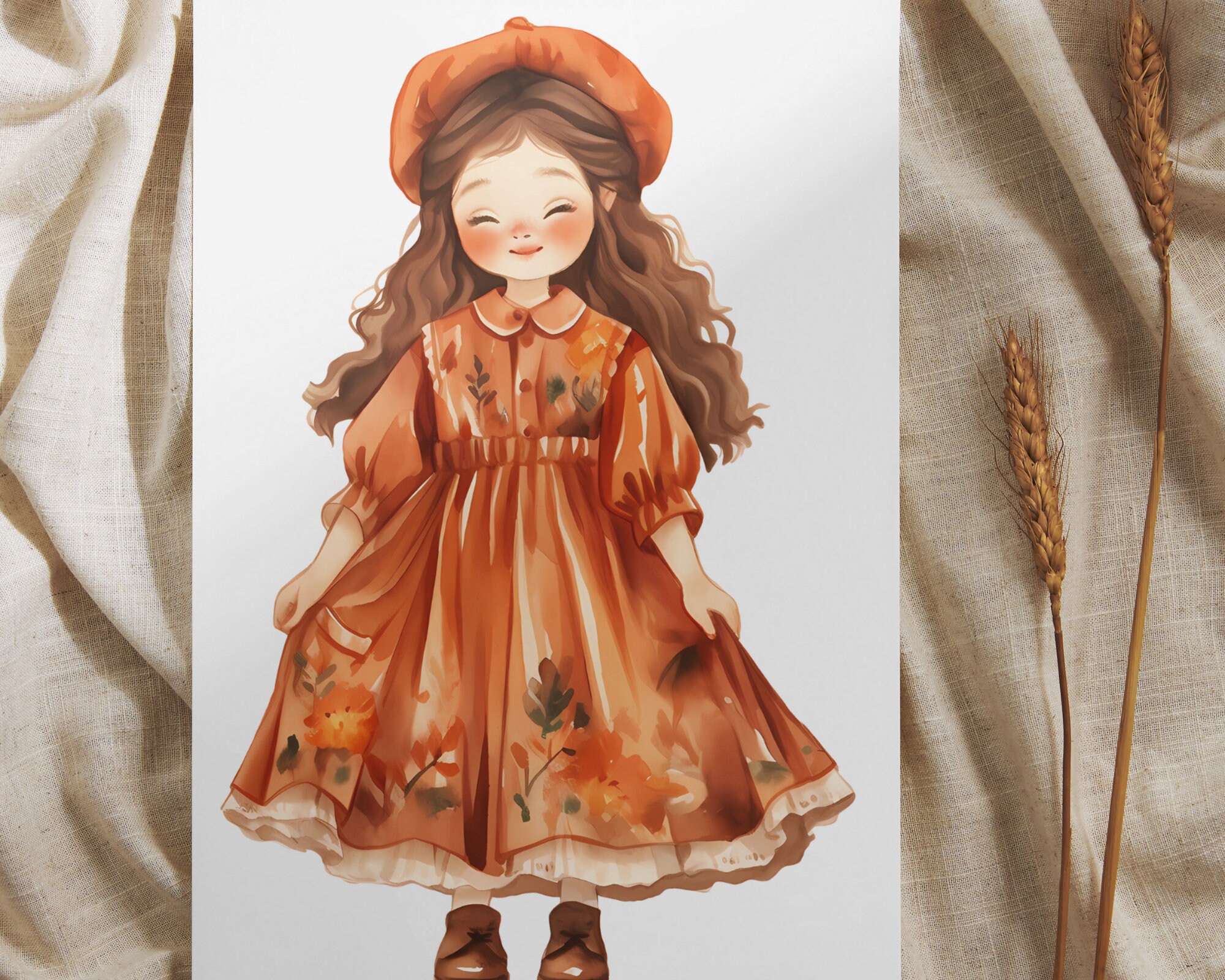 Autumn Girl Clipart Watercolor Cute Girls Wearing Autumn - Etsy