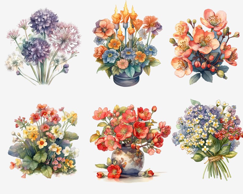 Watercolor Spring Flowers Clipart Bundle Vase of Flowers - Etsy