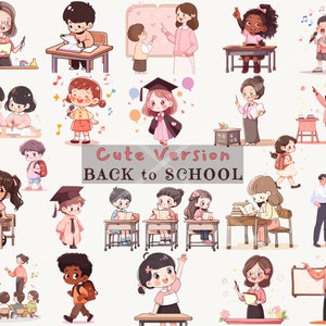 Back to School Clipart Bundle - 57 Cute Cartoon Illustrations, Cute ...