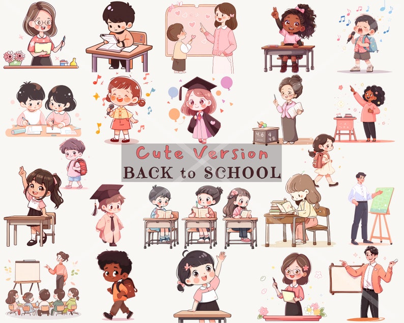 Back to School Clipart Bundle 57 Cute Cartoon Illustrations, Cute Kids ...