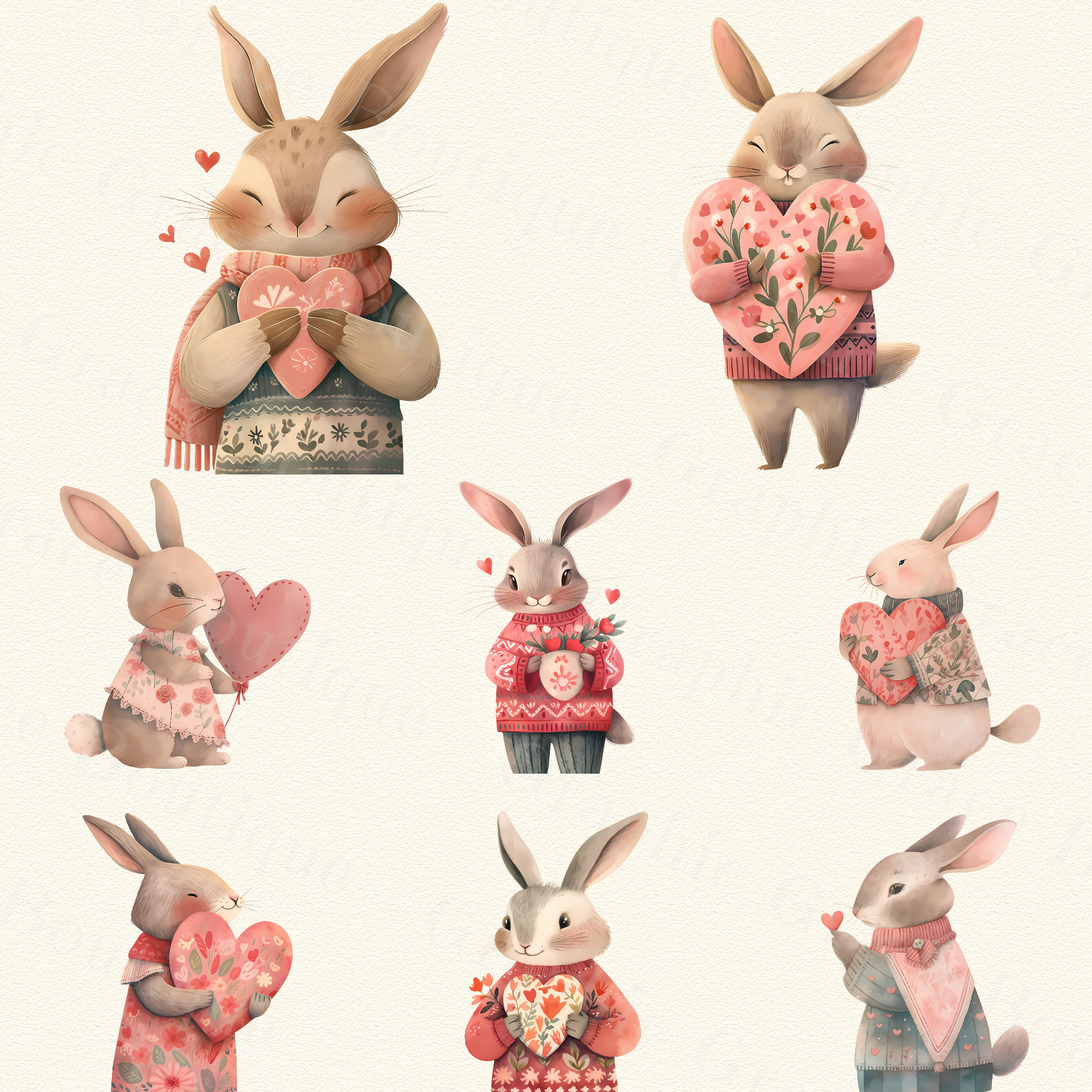 Watercolor Love Bunnies Couple Clipart, Nursery Clipart, Valentine ...