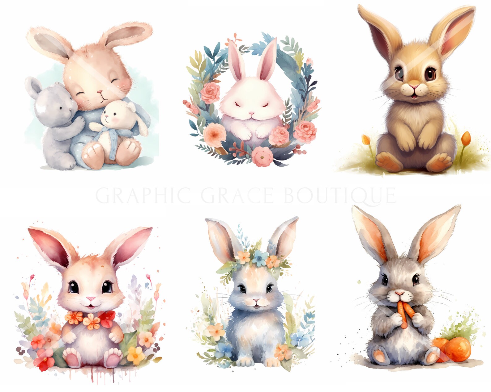 Adorable Bunny Watercolor Clipart Bundle Digital PNG Images - Etsy