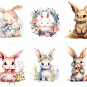Adorable Bunny Watercolor Clipart Bundle – Digital PNG Images for ...