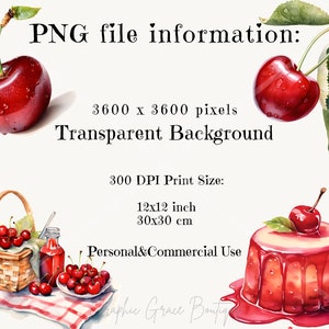 Watercolor Cherry Clipart Bundle: PNG Images of Fresh Delicious ...